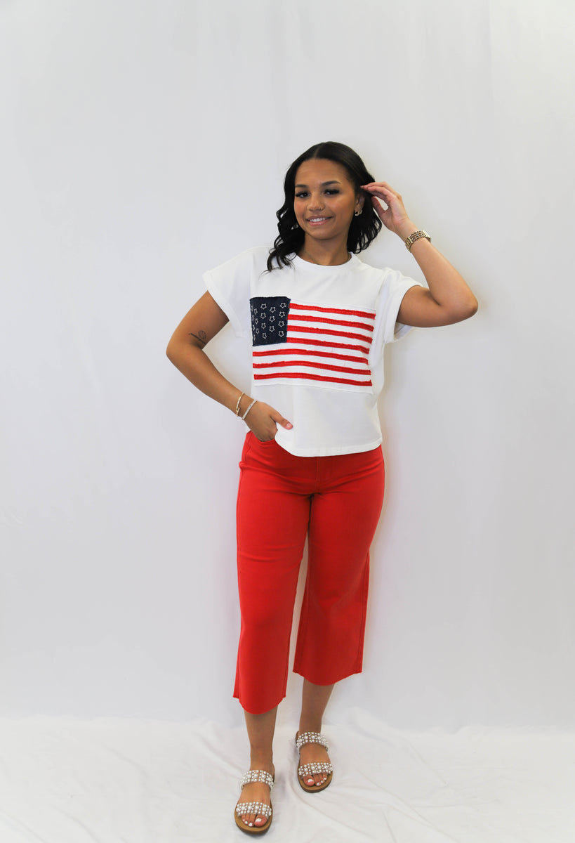 Judy Blue HW Tummy Control Crop Wide in Red – V's Type